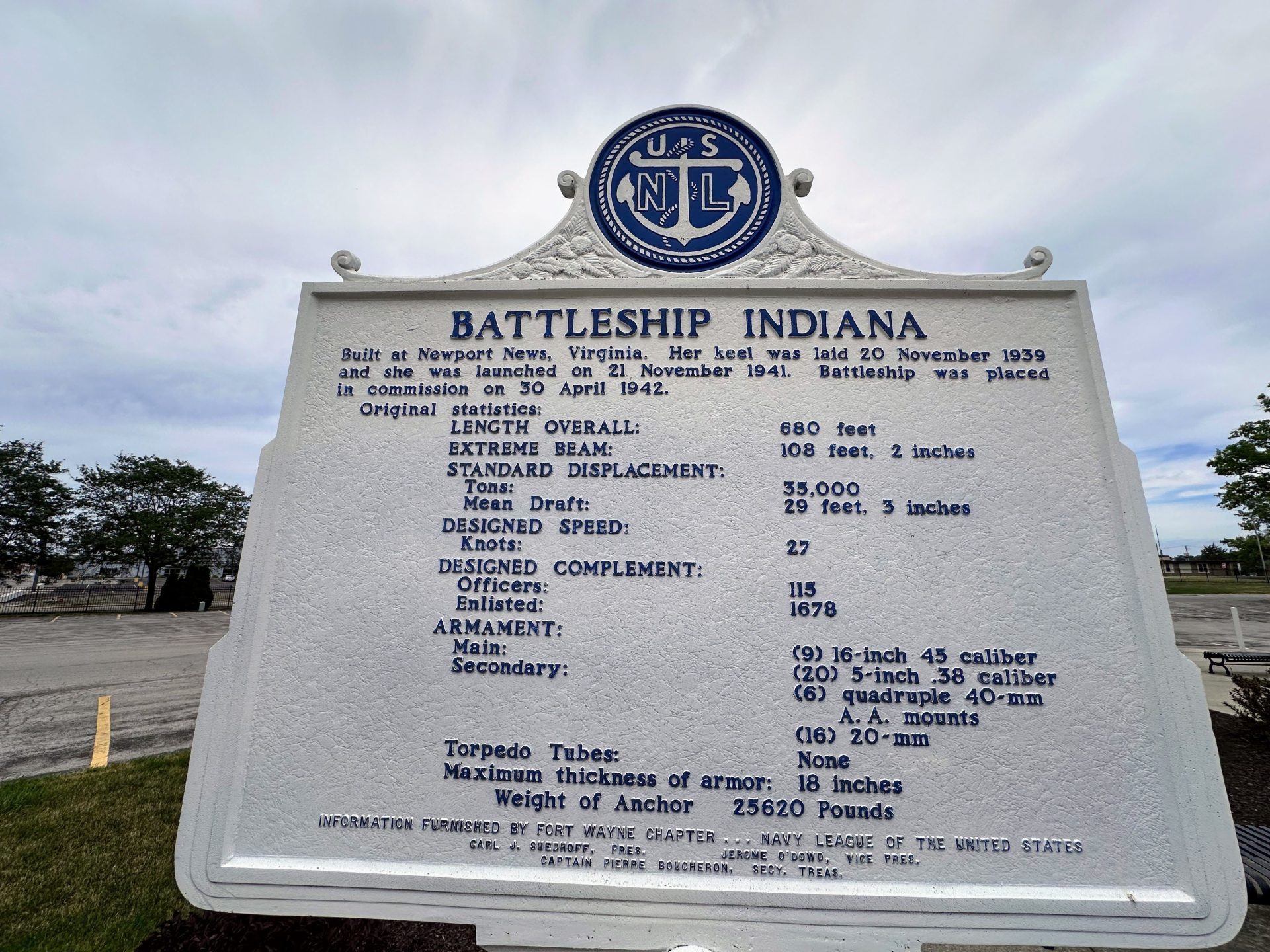 BATTLESHIP INDIANA WAR MEMORIAL MARKER - National War Memorial Registry
