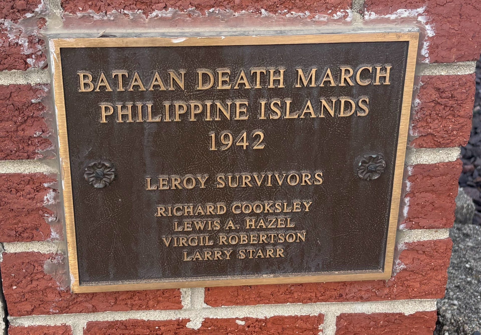 BATAAN DEATH MARCH PHILIPPINE ISLANDS 1942 MEMORIAL PLAQUE - National War Memorial Registry