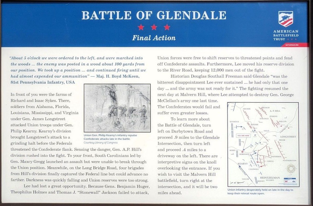 BATTLE OF GLENDALE FINAL ACTION WAR MEMORIAL PANEL - National War ...