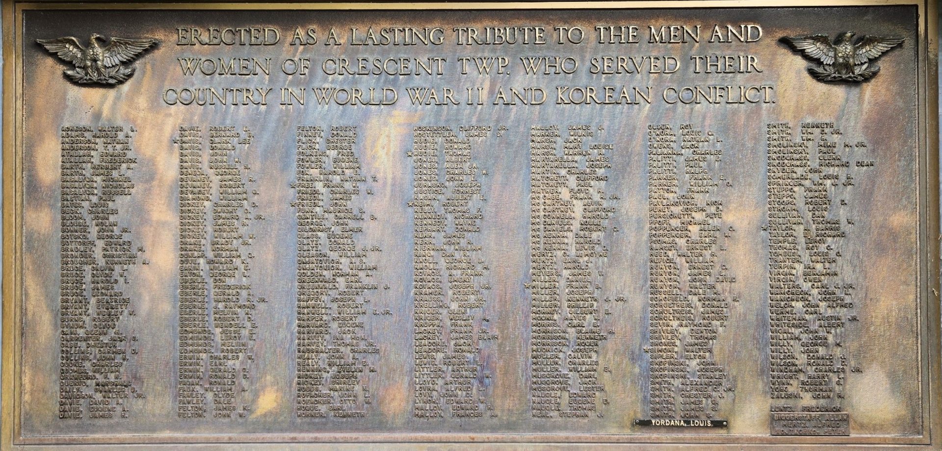 CRESCENT TWP WORLD WAR II AND KOREAN CONFLICT MEMORIAL PLAQUE ...