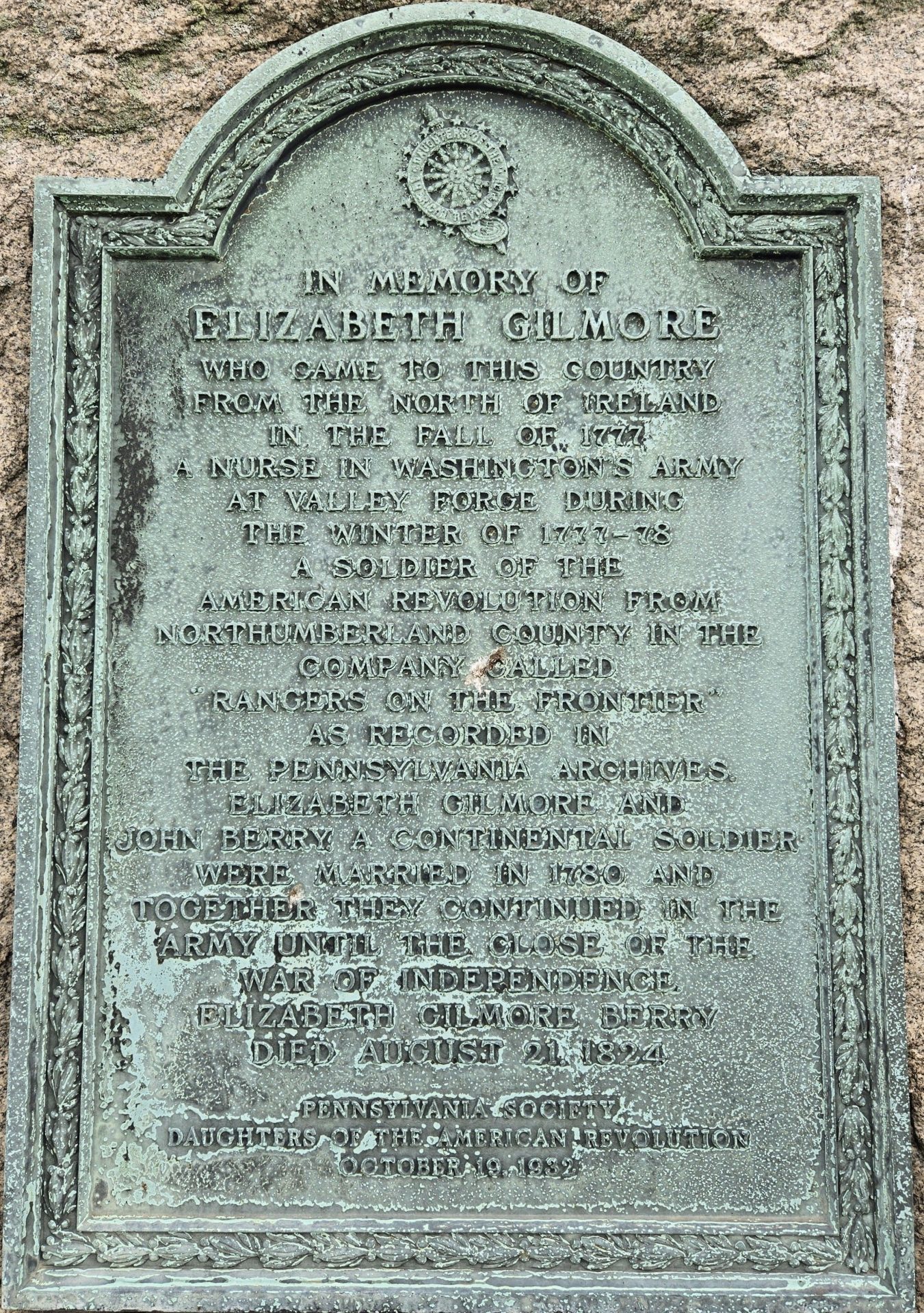 ELIZABETH GILMORE REVOLUTIONARY WAR MEMORIAL PLAQUE - National War Memorial Registry