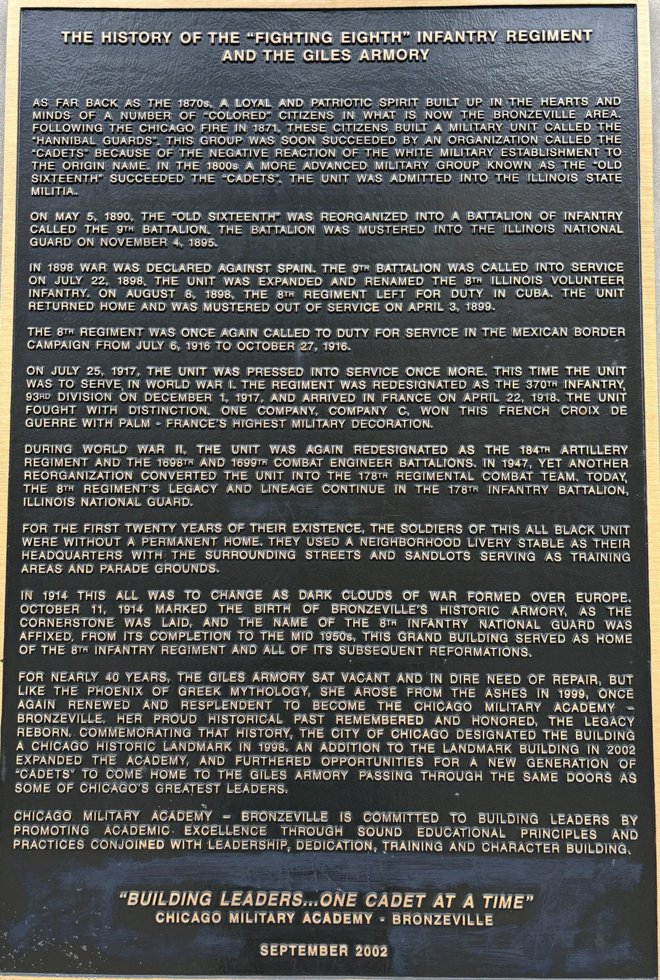 "FIGHTING EIGHTH" INFANTRY REGIMENT WAR MEMORIAL PLAQUE - National War Memorial Registry